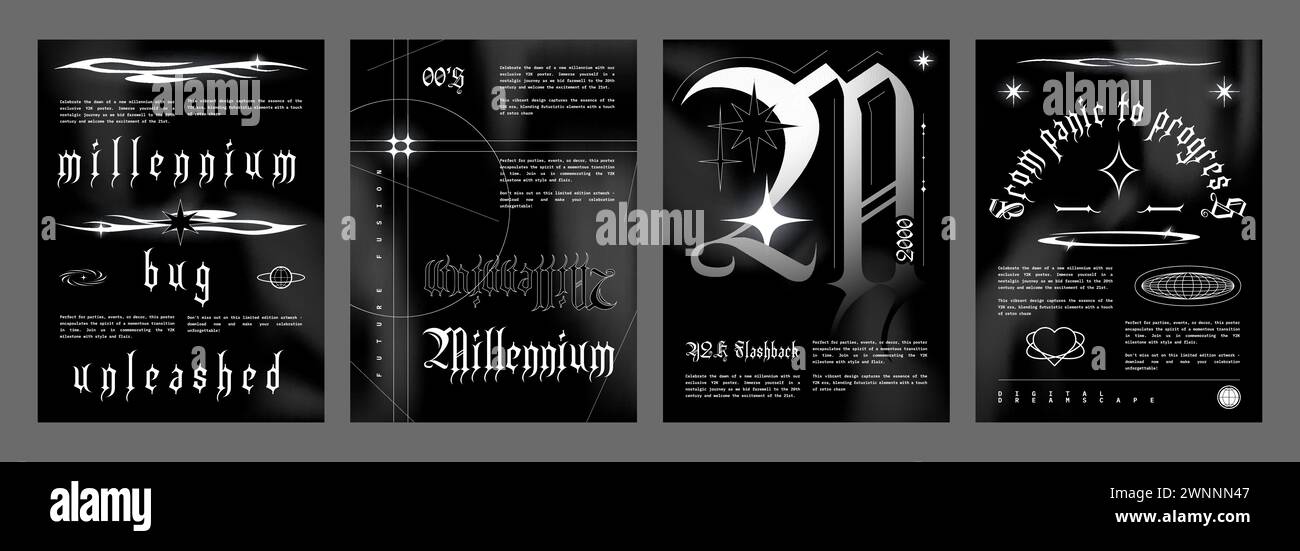Poster design template in y2k grunge gothic style with grey abstract ...