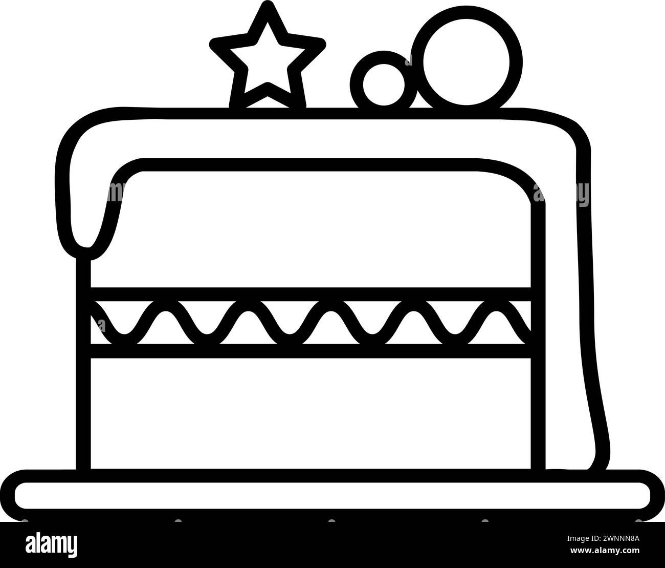 Cut piece of cake filled with icing, birthday party symbol. Outline of ...