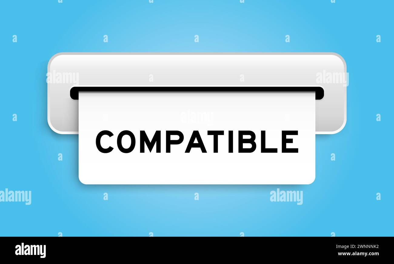 White coupon banner with word compatible from machine on blue color ...