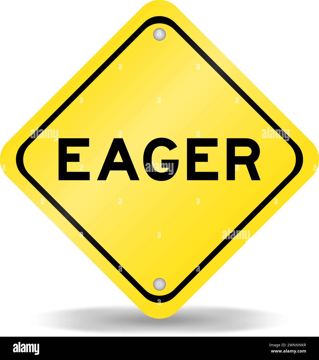 Yellow color transportation sign with word eager on white background ...
