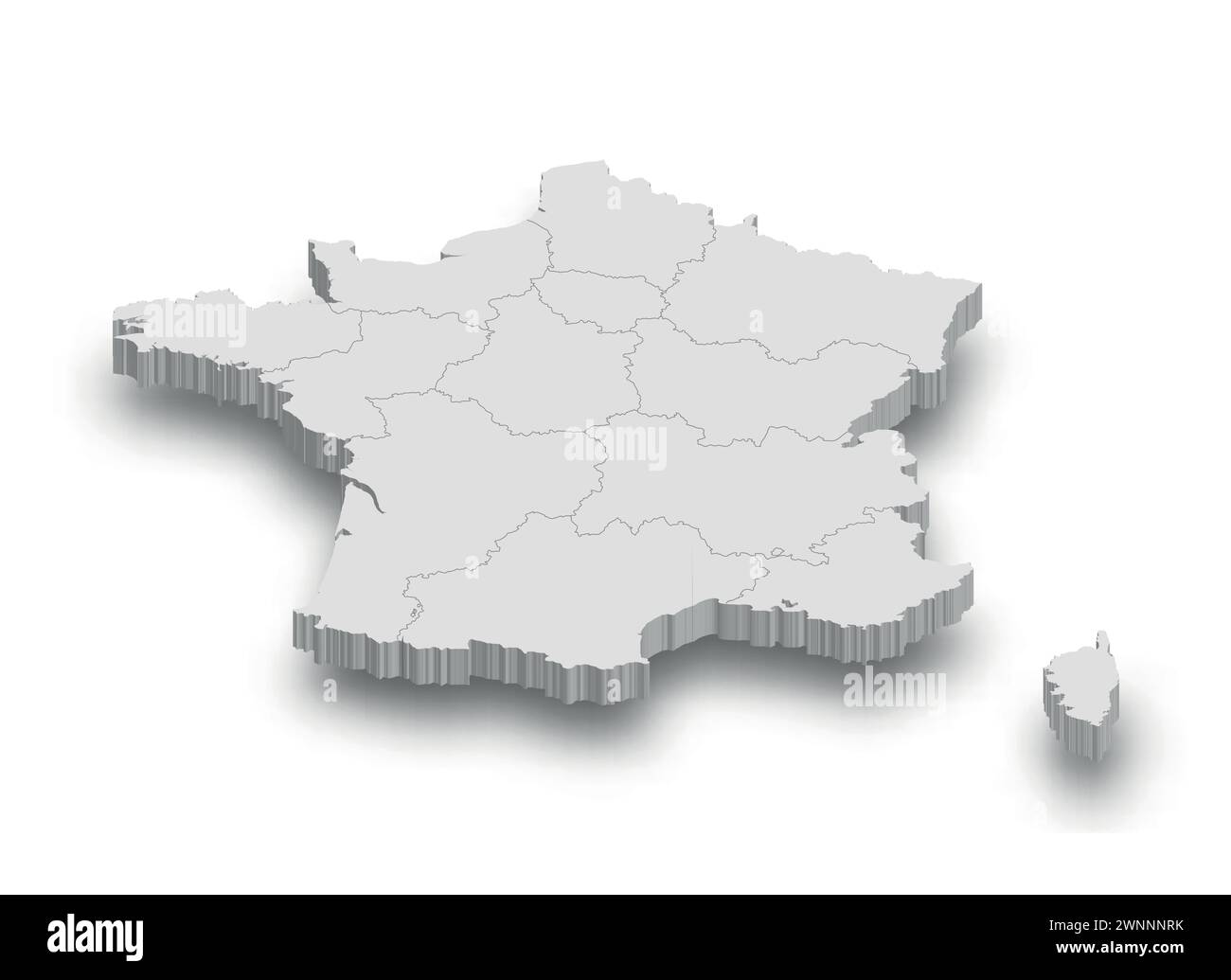 3d France white map with regions isolated on white background Stock ...