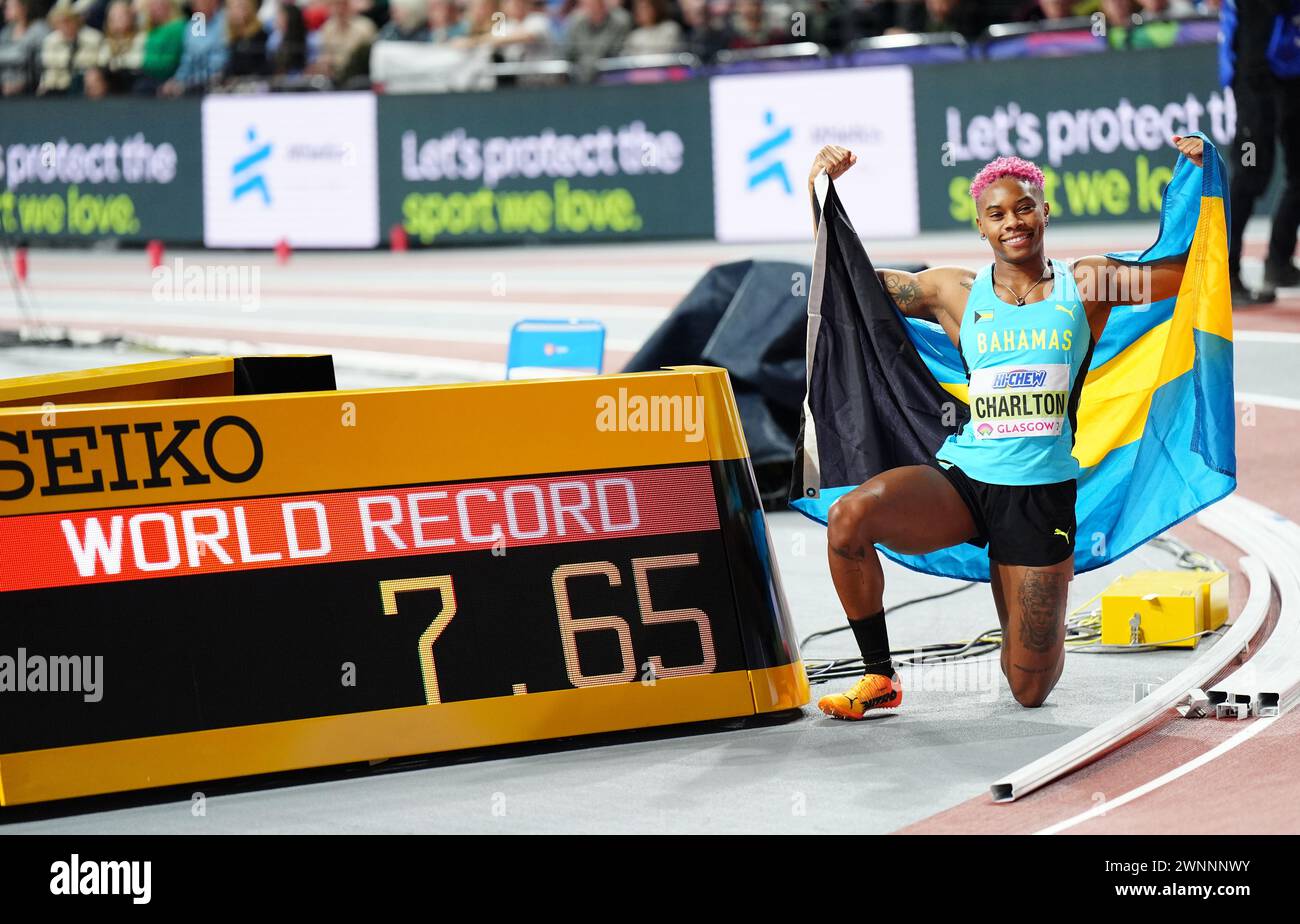 Bahamas' Devynne Charlton sets a world record taking gold in the Women's 60m Hurdle final during ...
