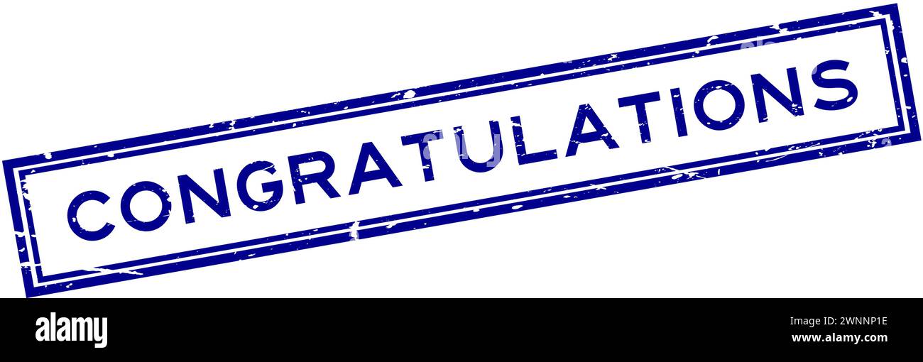 Grunge blue congratulations word square rubber stamp in white ...