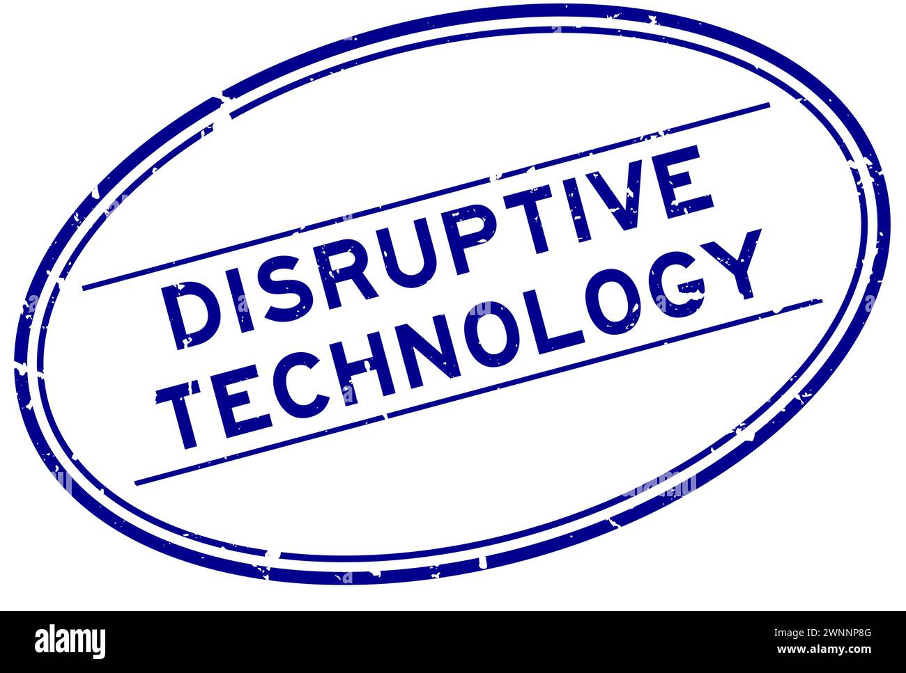 Grunge blue disruptive technology word oval rubber stamp in white ...