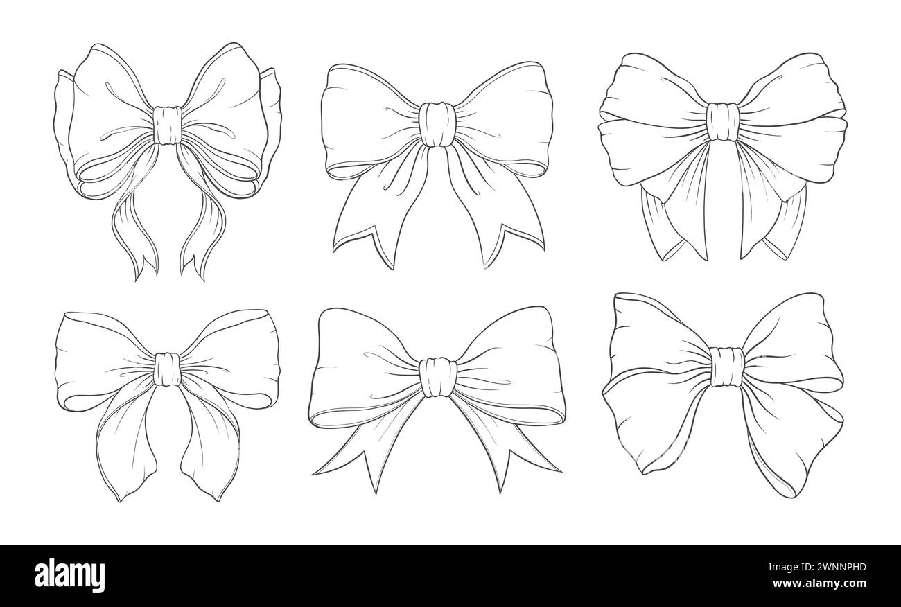 Vector hair bow. Drawn in a manual style sketch, bow in a linear style ...