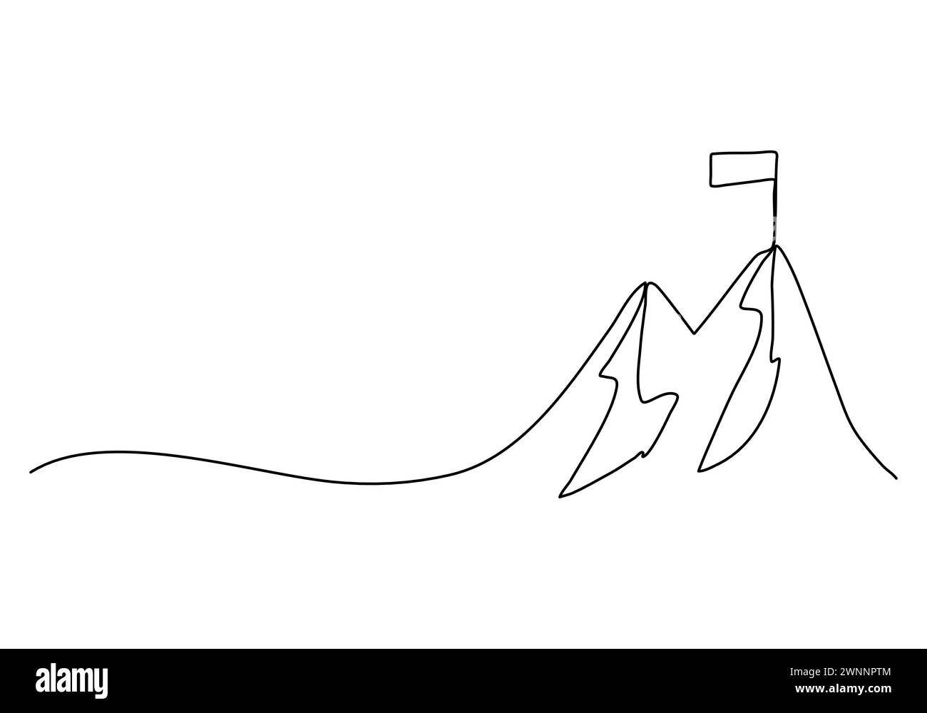 Flag on the top of the mountain, one line drawing vector illustration ...