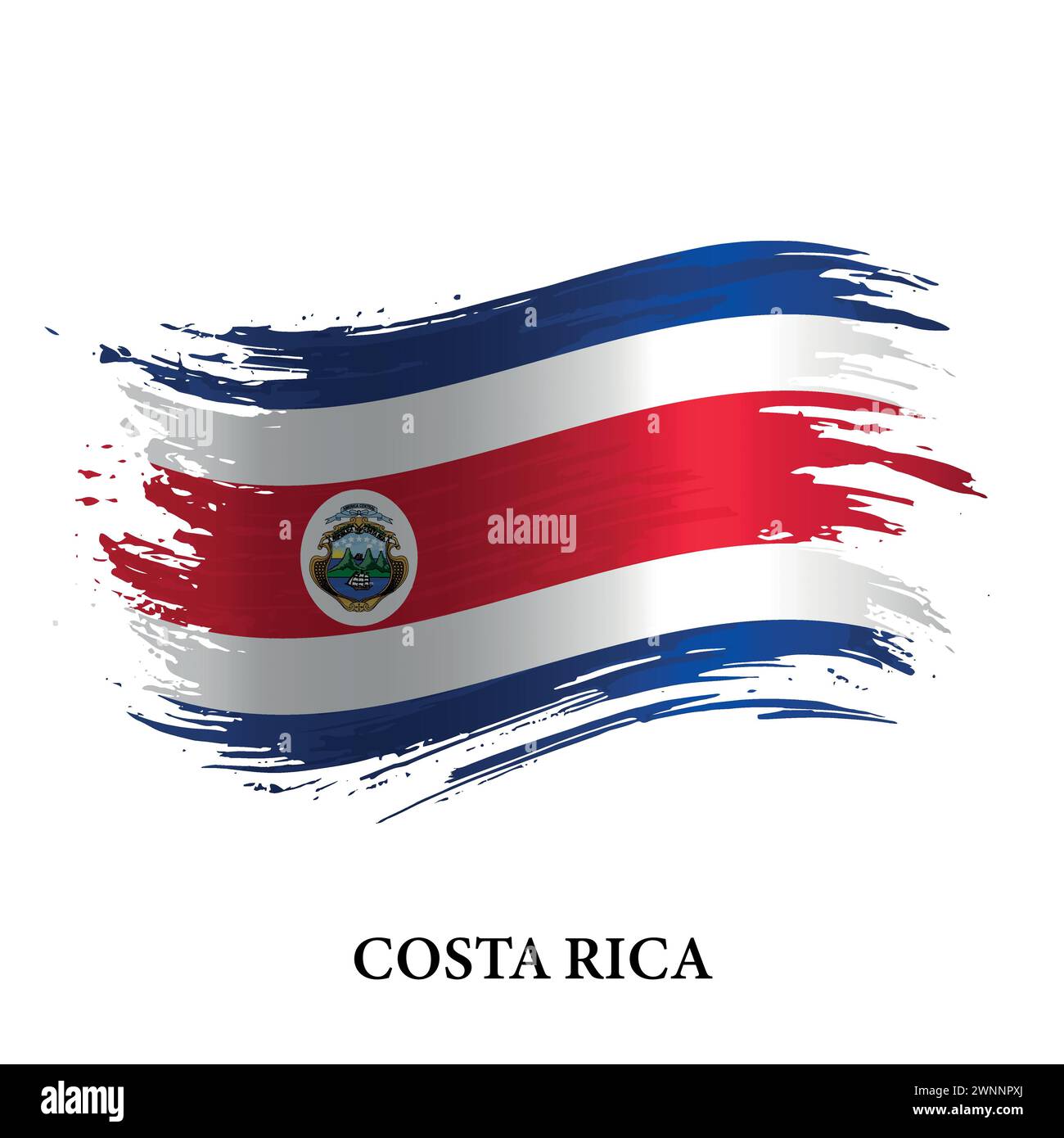 Grunge Flag Of Costa Rica Brush Stroke Vector Background Stock Vector