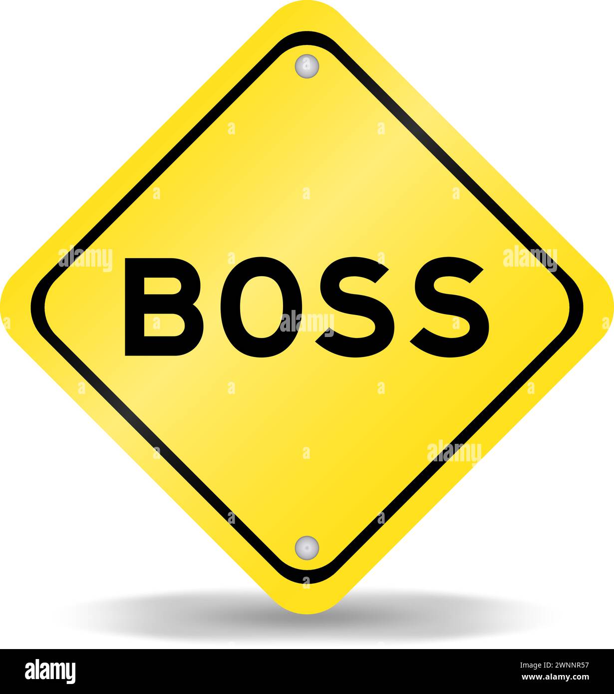 Yellow color transportation sign with word boss on white background ...