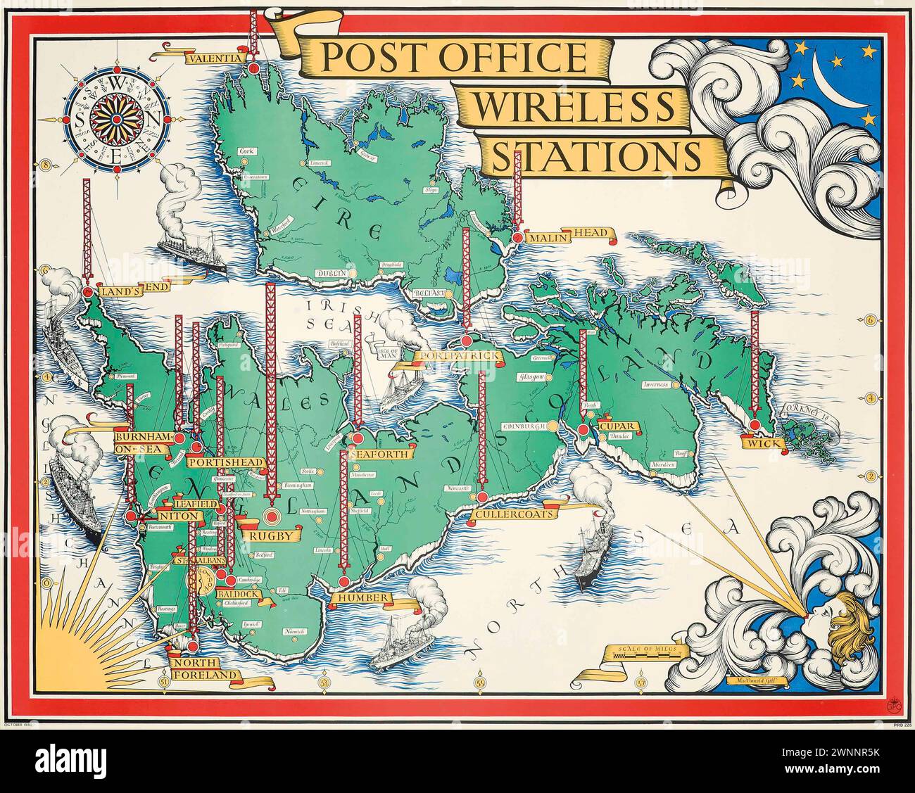 Vintage Illustrated Specialized Map. Post Office Wireless Station of ...