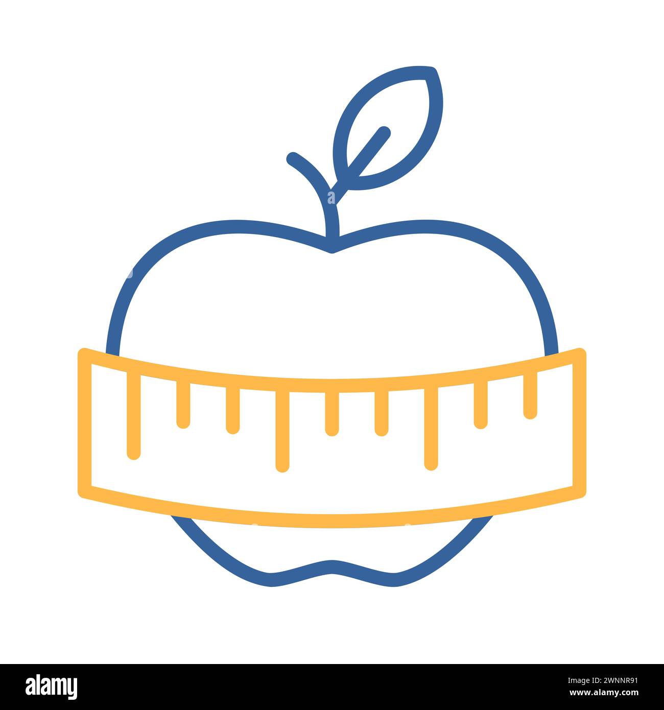 Apple with measuring tape vector icon. Graph symbol for fitness and ...
