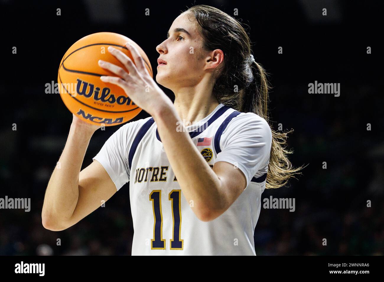 South Bend, Indiana, USA. 03rd Mar, 2024. Notre Dame guard Sonia Citron (11) shoots the ball ...