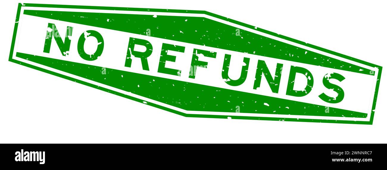 Grunge green no refunds word hexagon rubber seal stamp on white ...