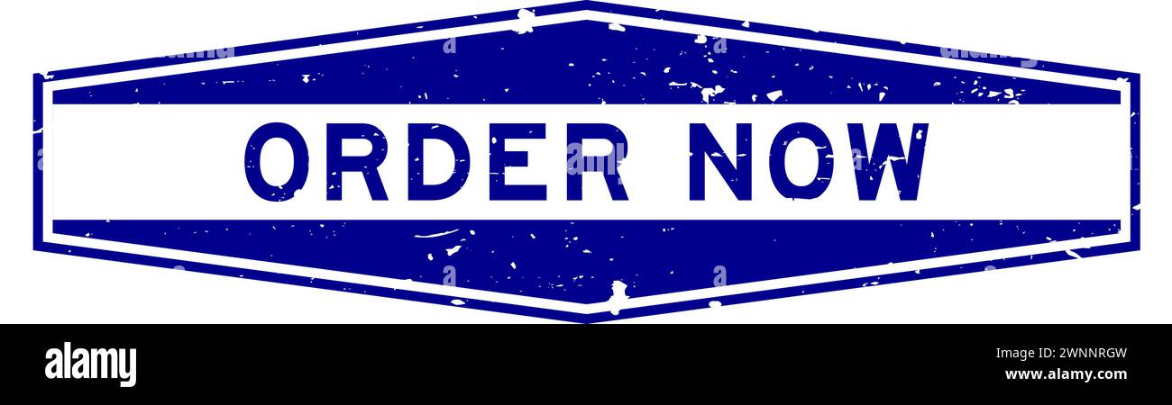 Grunge blue order now word hexagon rubber seal stamp on white ...