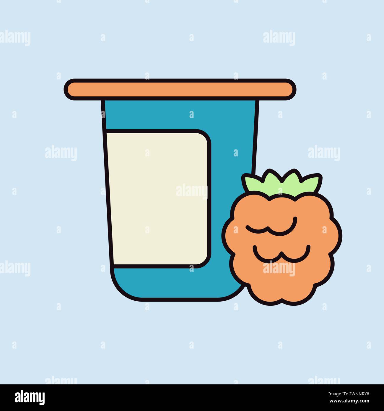 Yogurt cup, plastic container with flavor raspberry vector icon. Dairy ...