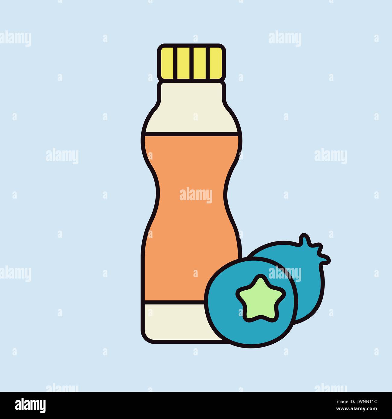 Drinkable yoghurt bottle with flavor blueberry vector icon. Dairy ...