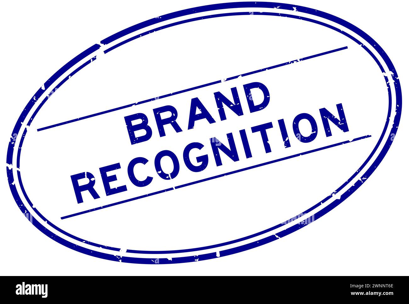 Grunge blue brand recognition word oval rubber stamp in white ...