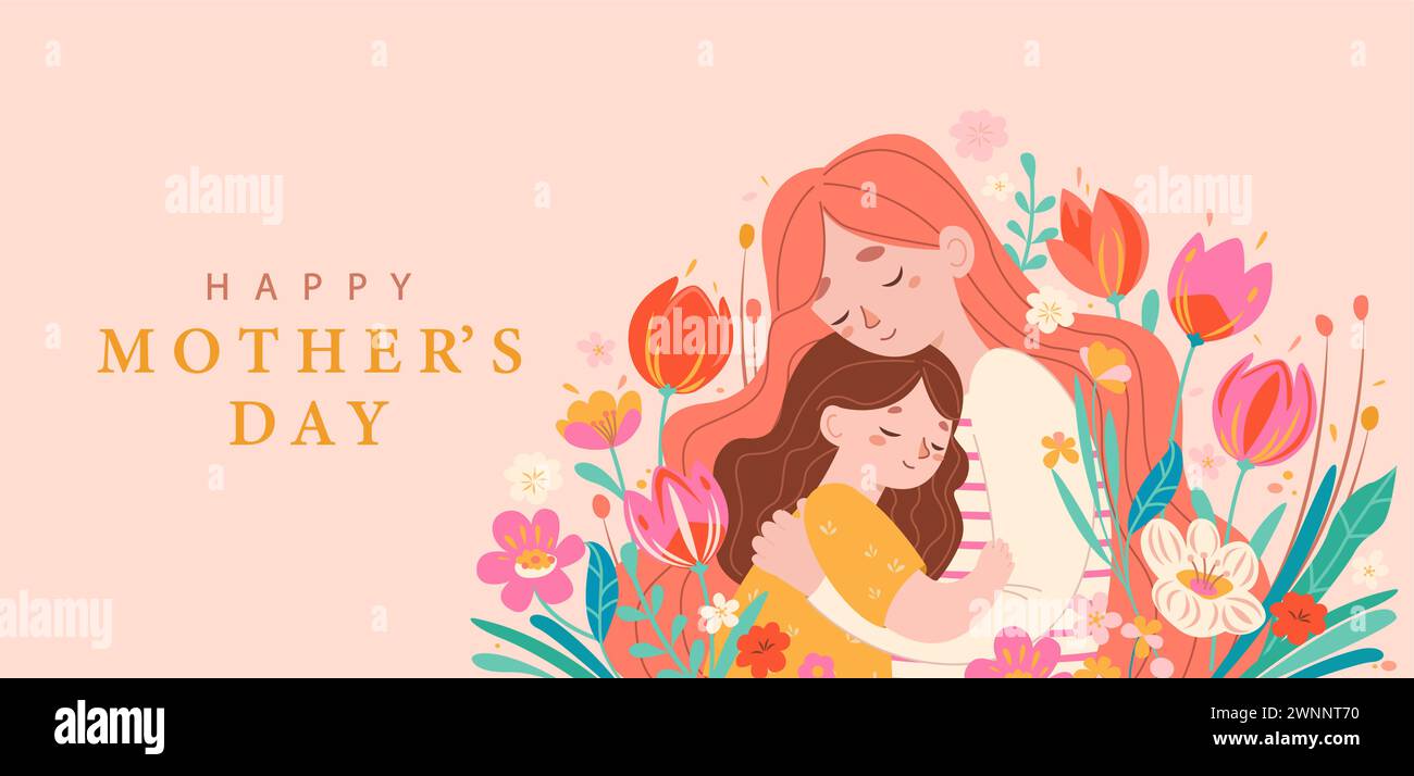 Mom children happy spring Stock Vector Images - Alamy