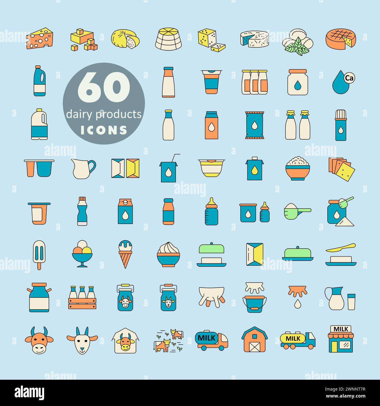 Milk, dairy products vector icon set. Graph symbol for cooking web site ...