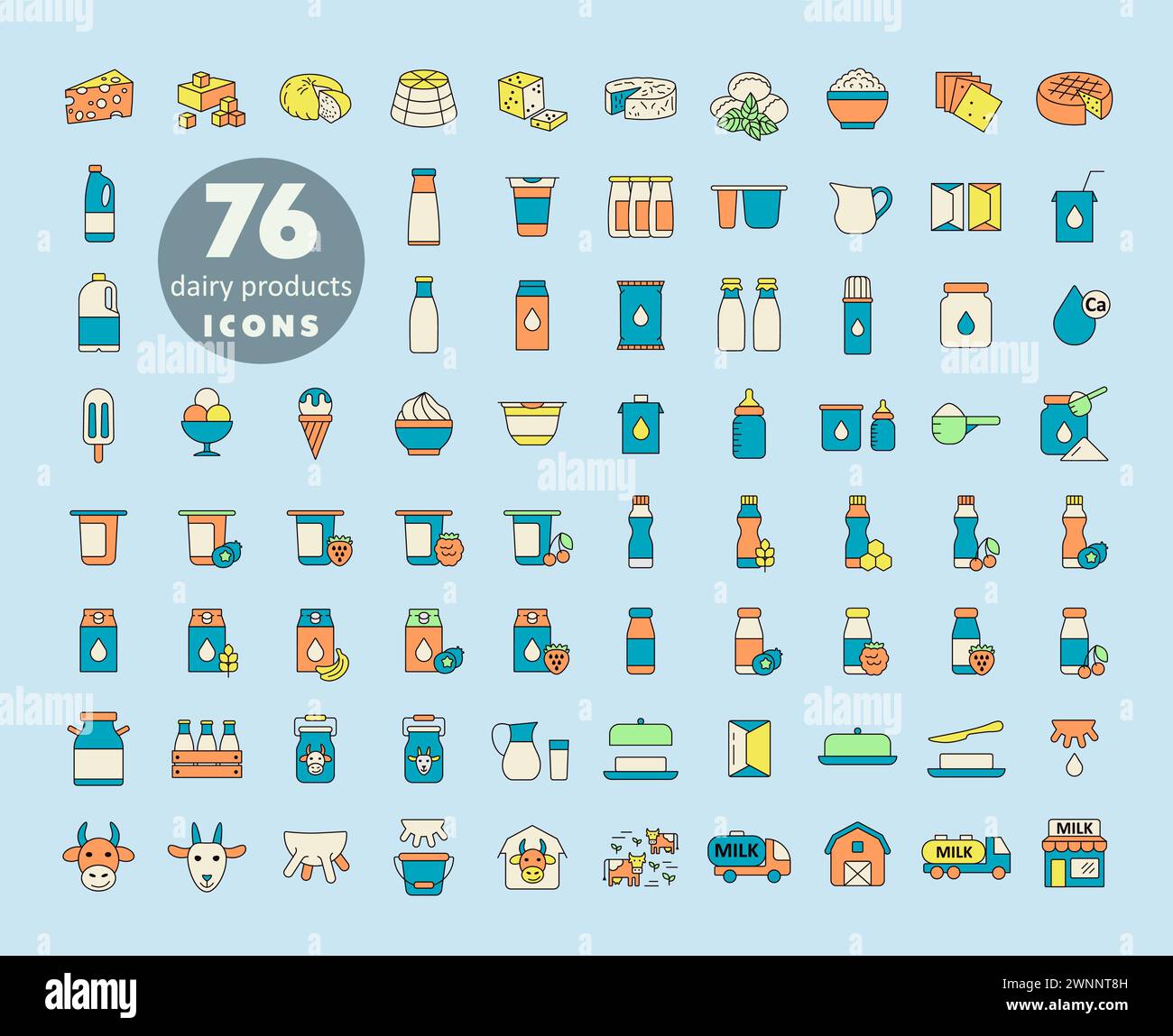 Milk, dairy products vector icon set. Graph symbol for cooking web site ...