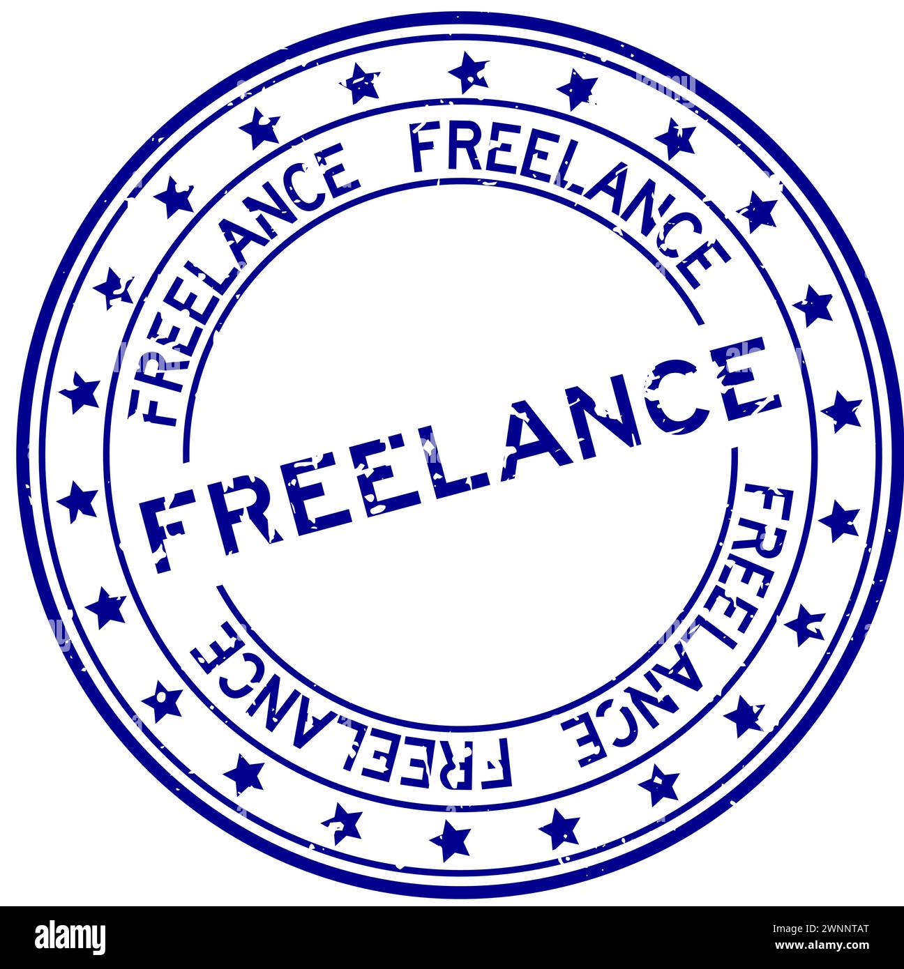Grunge blue freelance word round rubber seal stamp on white background ...