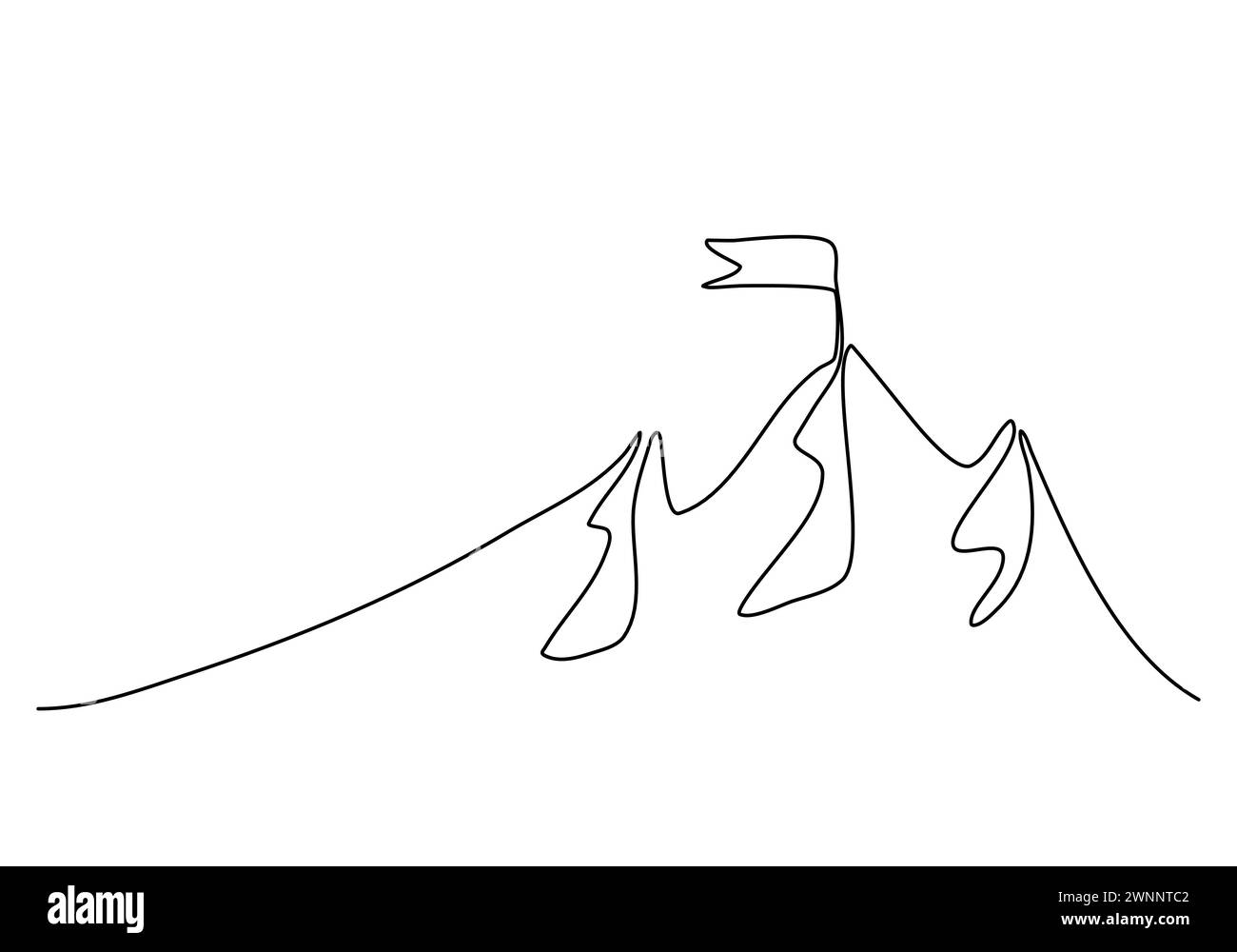 Flag on the top of the mountain, one line drawing vector illustration ...