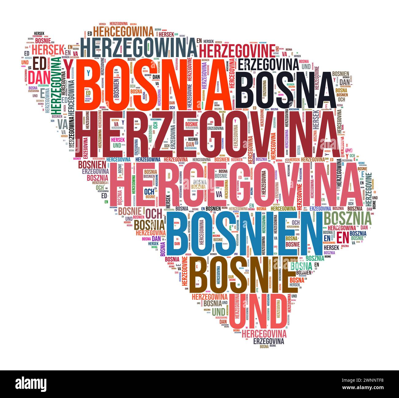 Bosnia country shape word cloud. Typography style country illustration ...