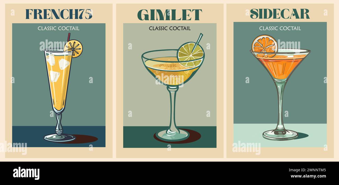 Cocktails retro poster prints vector art set Stock Vector Image & Art ...