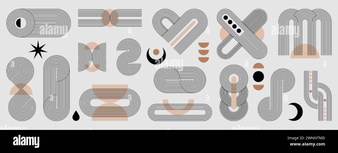 Boho zen arch set. Minimal simple linear figures, editable strokes and ...