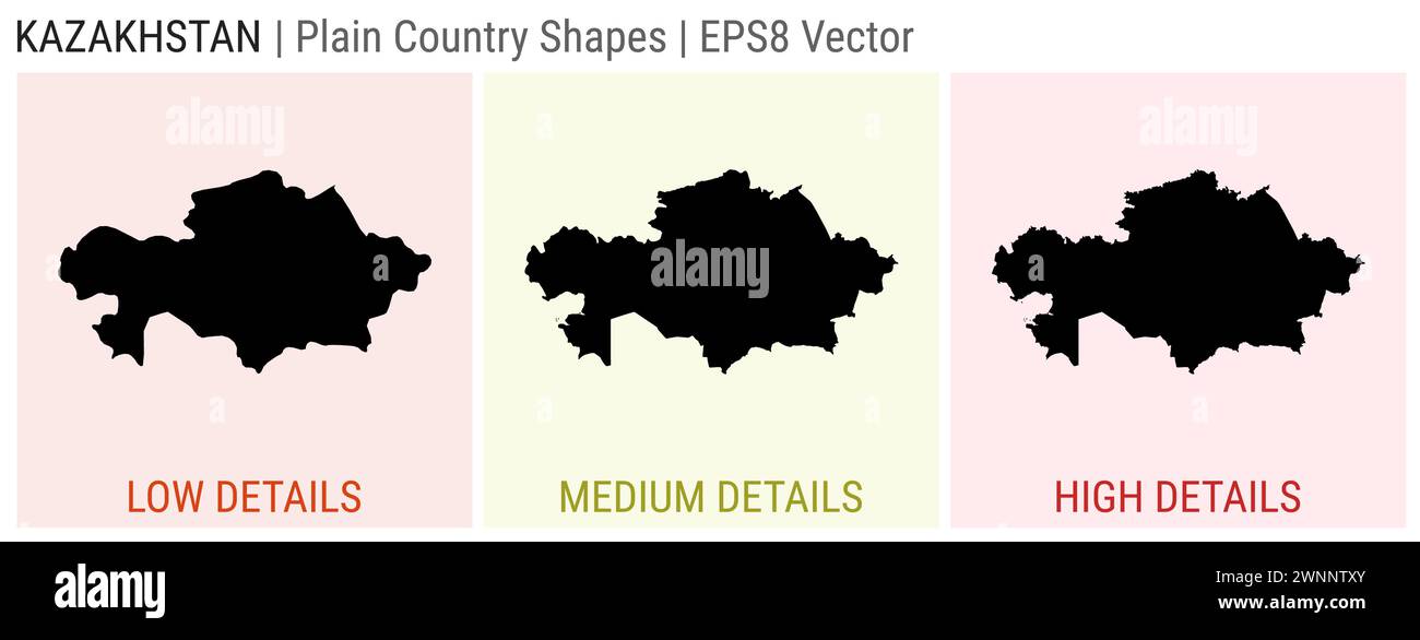 Kazakhstan - plain country shape. Low, medium and high detailed maps of ...