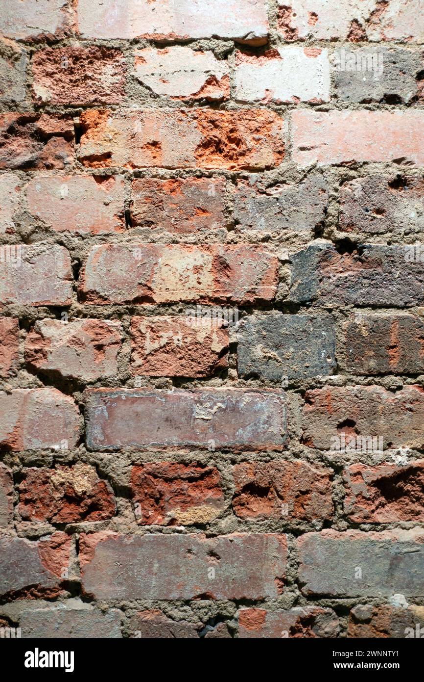 Crumbling Indoor Vintage Brick Wall with Red Bricks Stock Photo - Alamy