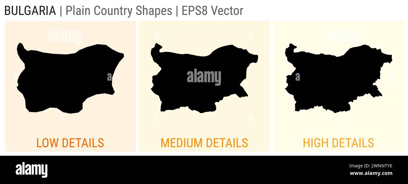 Bulgaria - plain country shape. Low, medium and high detailed maps of Bulgaria. EPS8 Vector ...