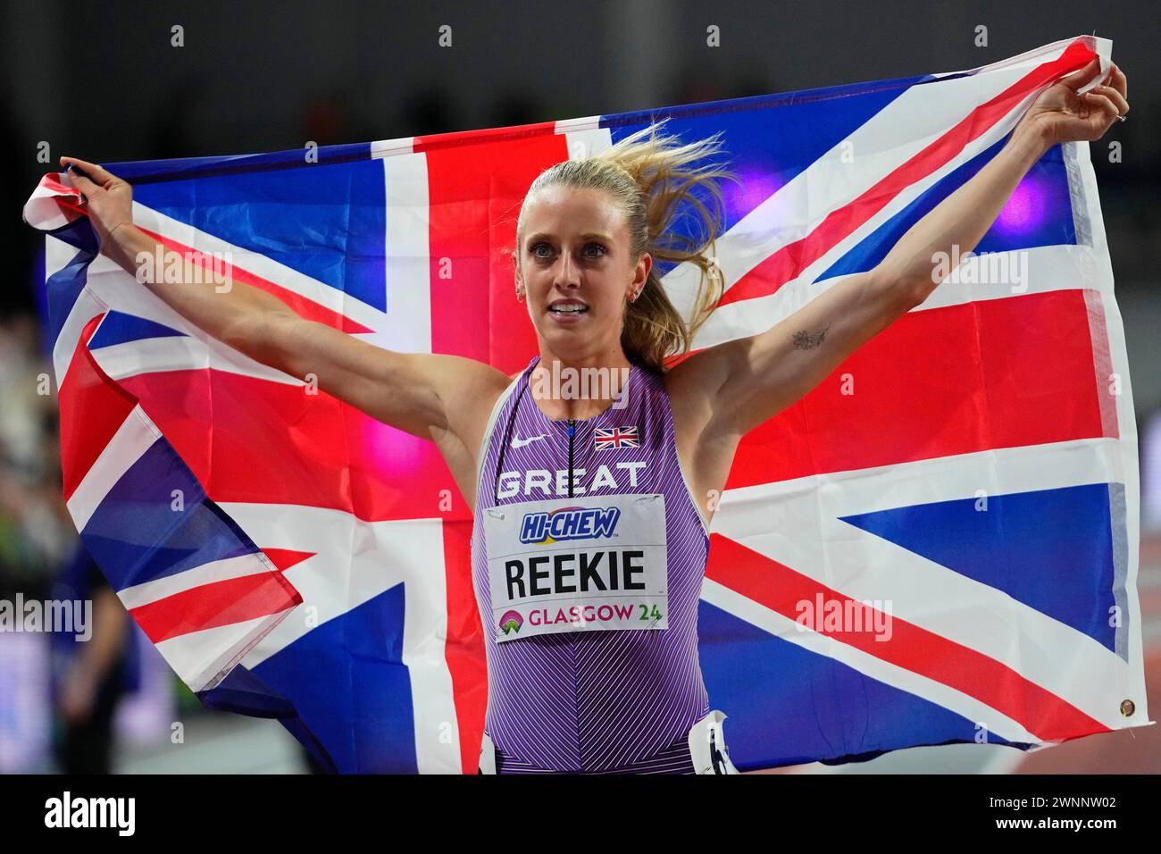 Jemma Reekie, of Great Britain, celebrates after winning the silver ...