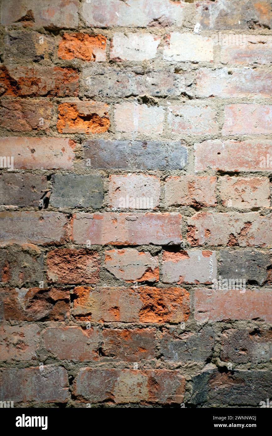 Crumbling Indoor Vintage Brick Wall with Red Bricks Stock Photo - Alamy