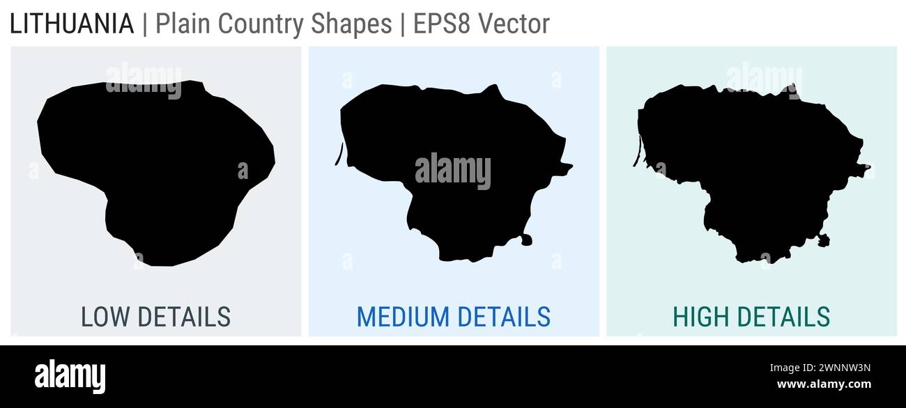 Lithuania - plain country shape. Low, medium and high detailed maps of ...