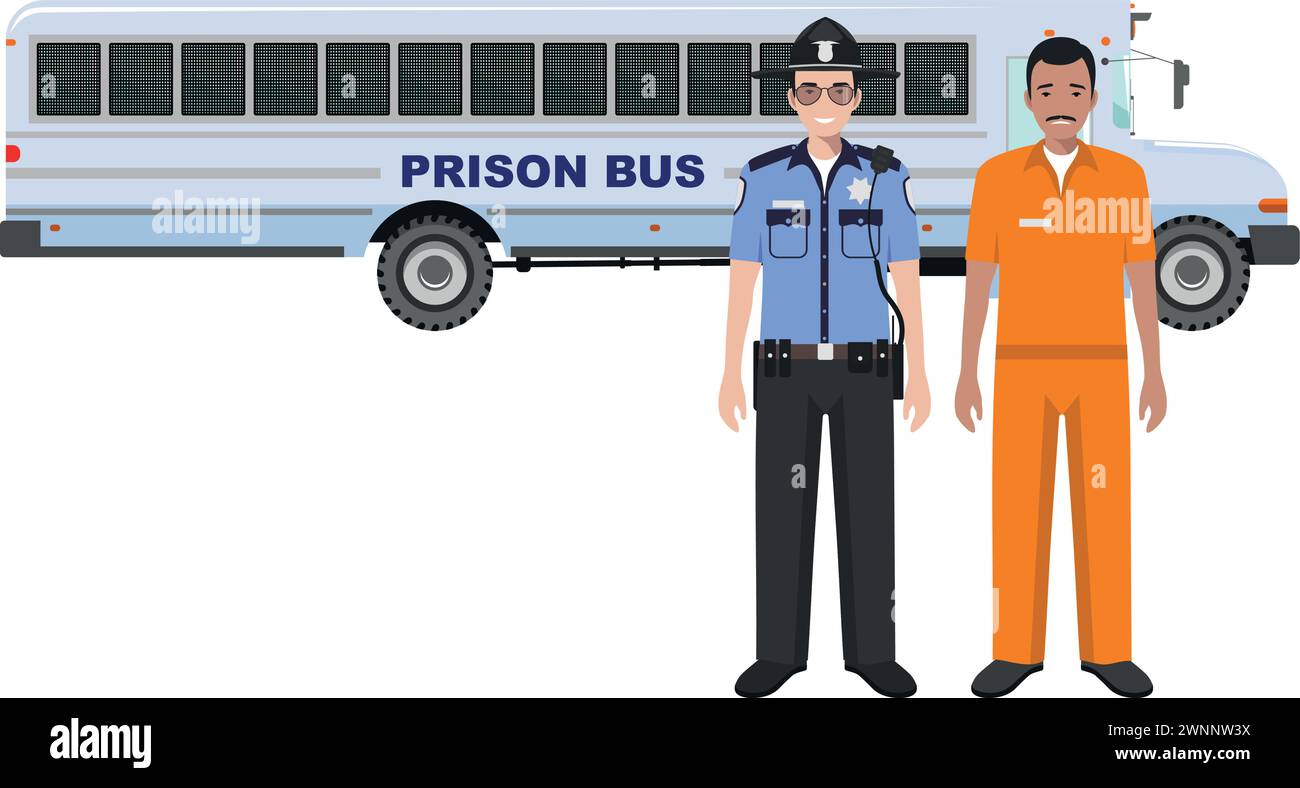 Standing American Policeman Sheriff Officer in Uniform and Prisoner ...