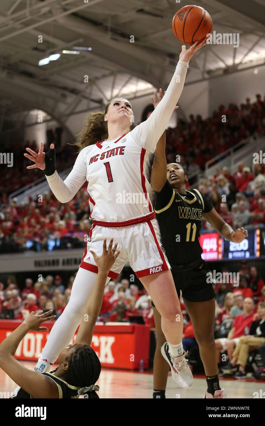 RALEIGH, NC - MARCH 03: NC State Wolfpack center River Baldwin (1) gets ...