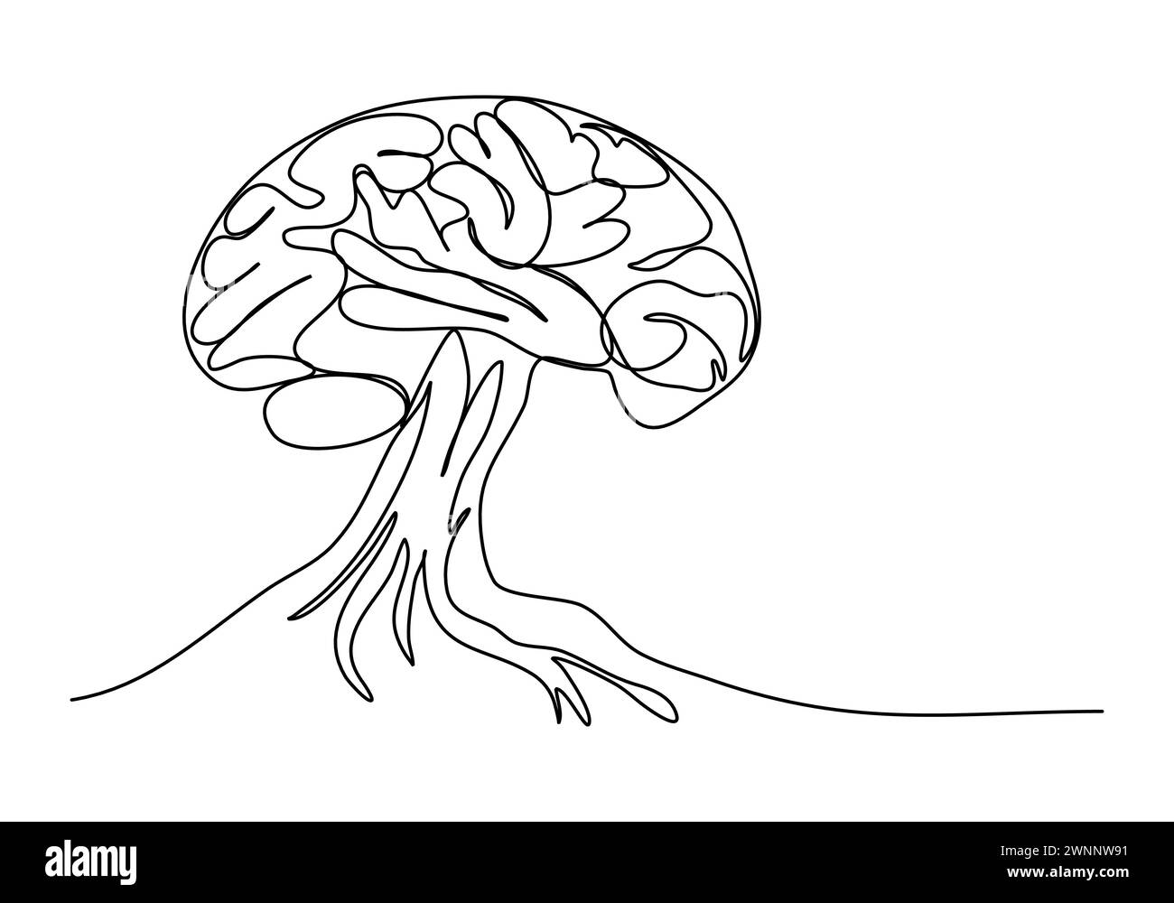 Brain, one line drawing vector illustration Stock Vector Image & Art ...