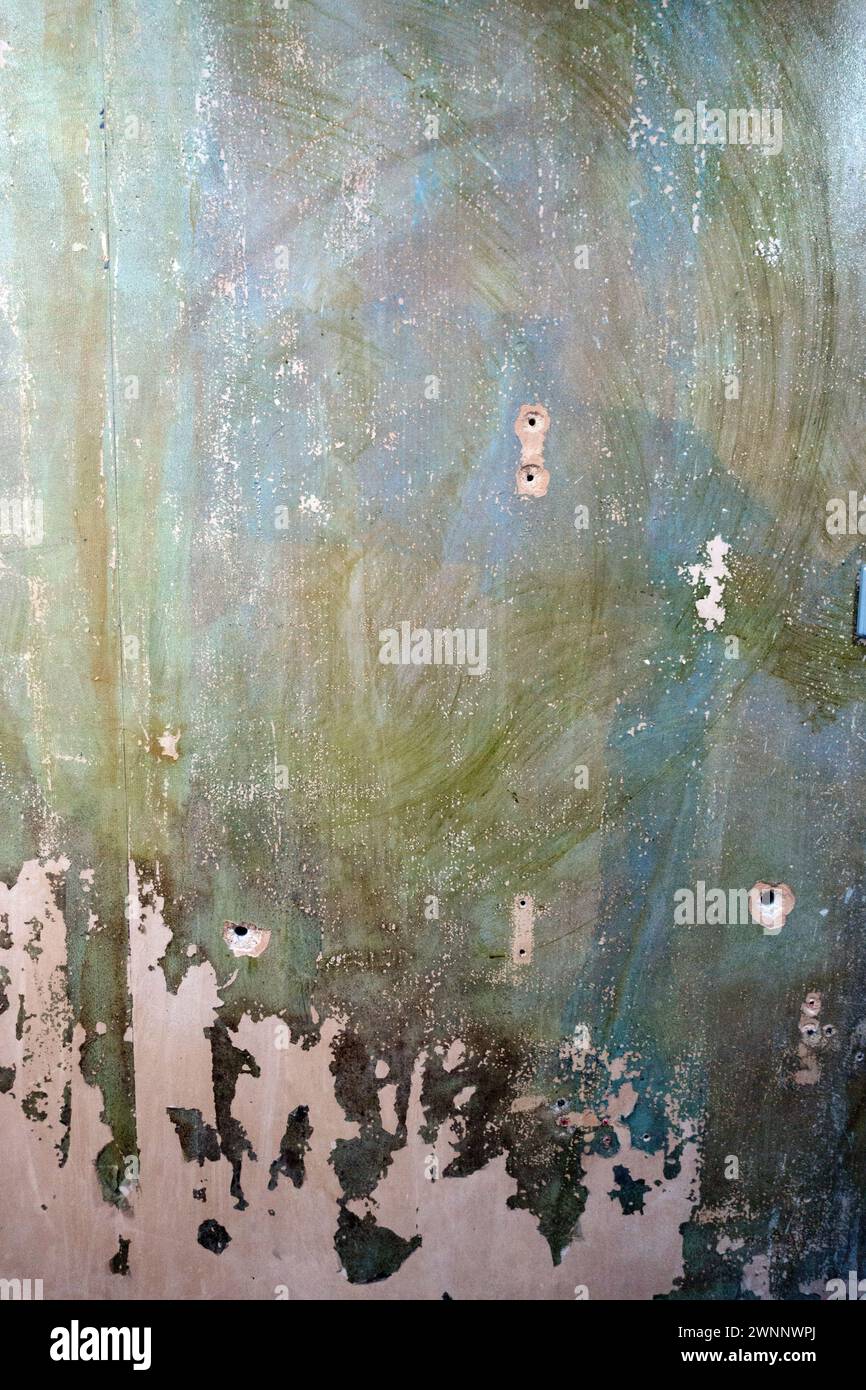 An Industrial Wall with Decaying Paint Work and Peeling Rust Stock ...