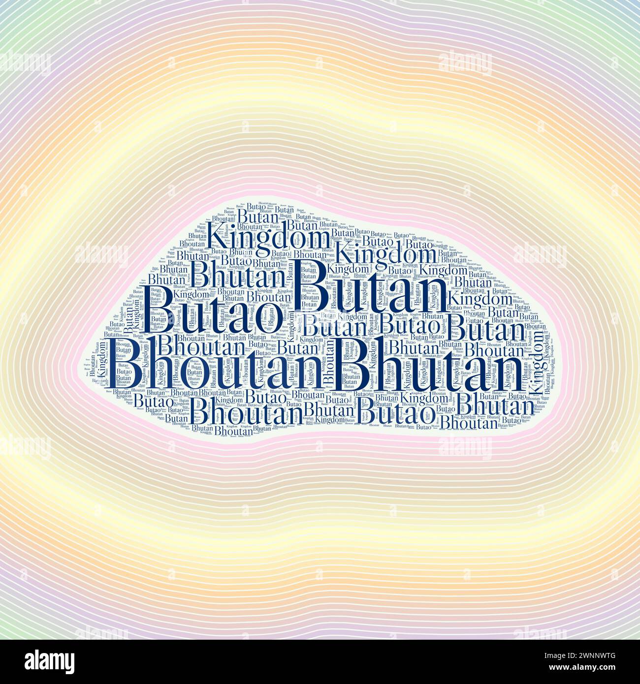 Bhutan shape formed by country name in multiple languages. Bhutan ...