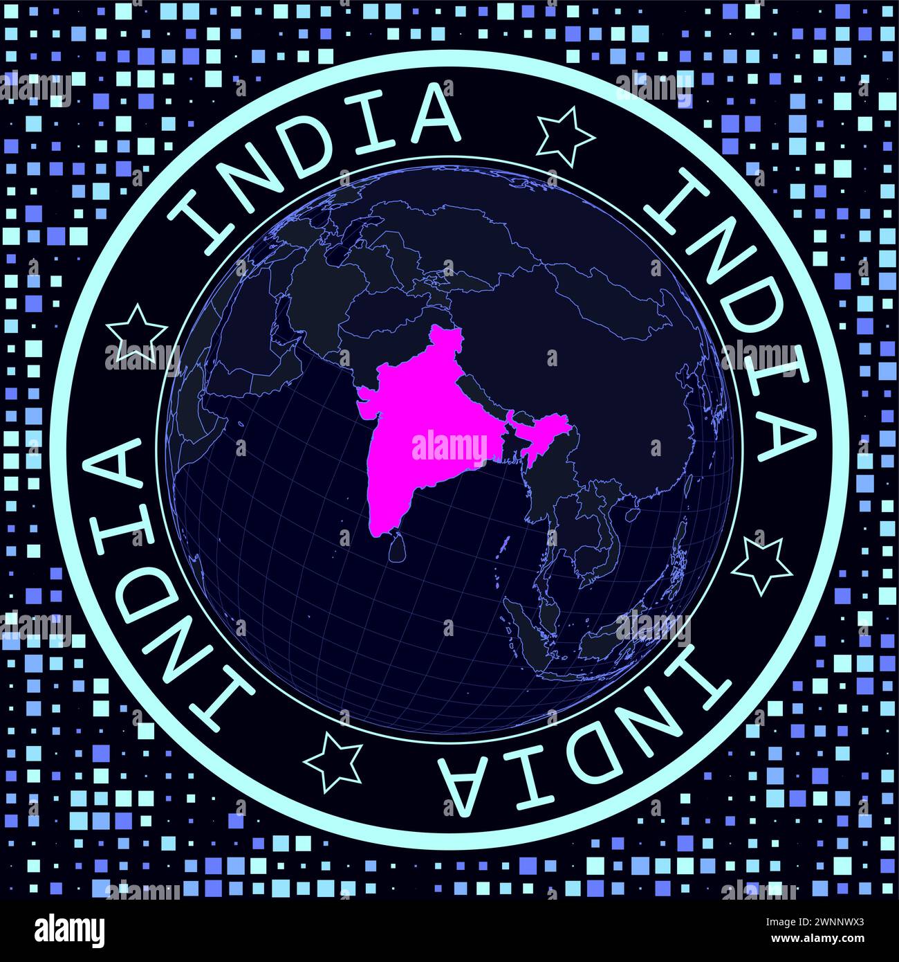 India on globe vector. Futuristic satellite view of the world centered ...
