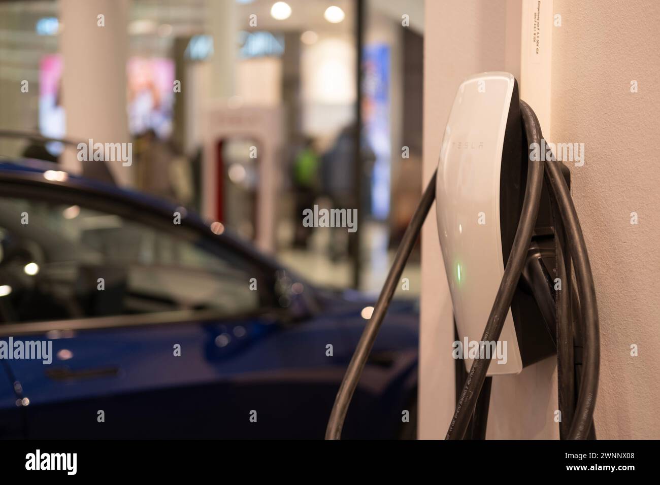 Power Charger, charging station with electricity through cable, blue ...