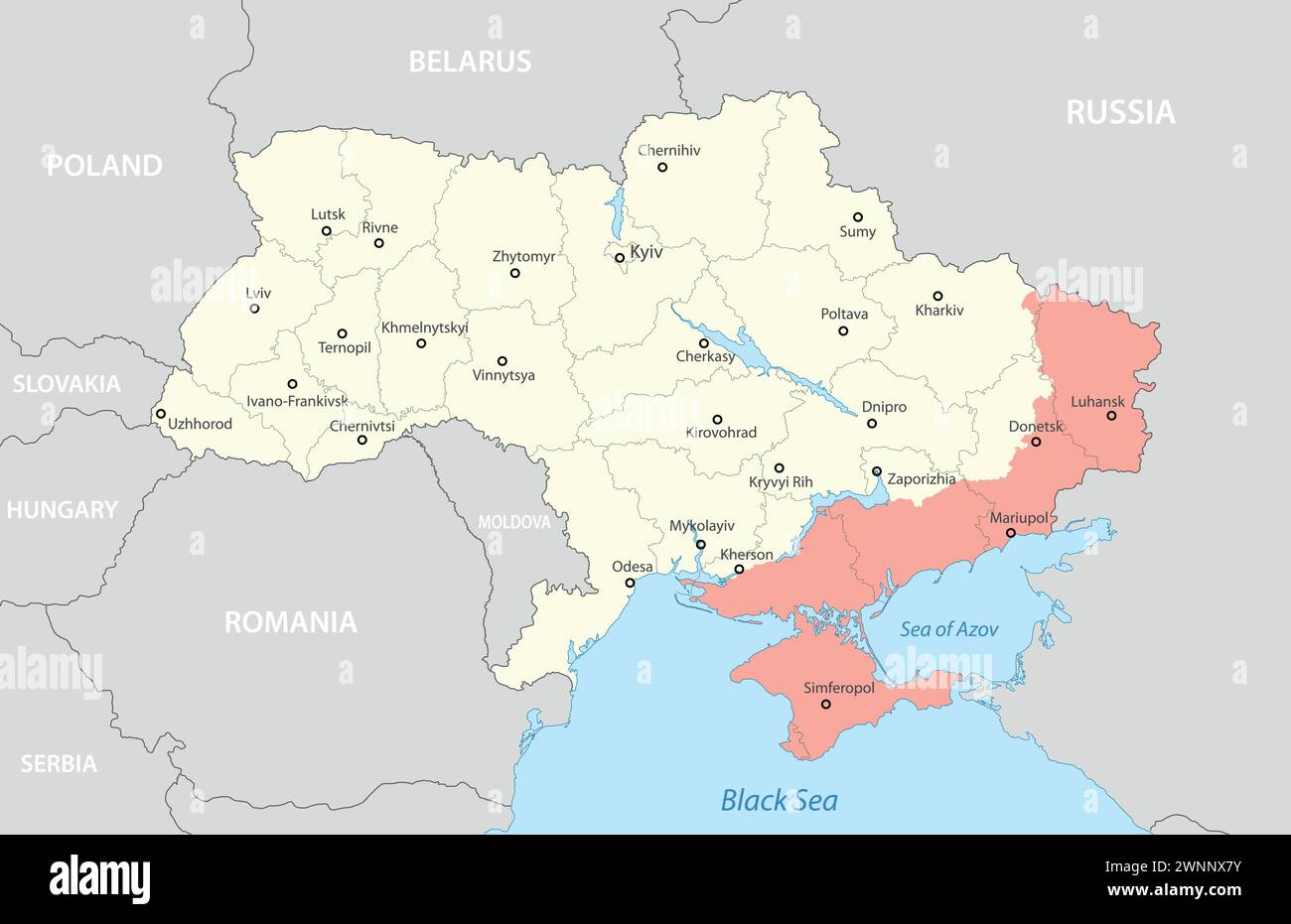 Political map of Ukraine 2024 with borders of the regions. Vector ...