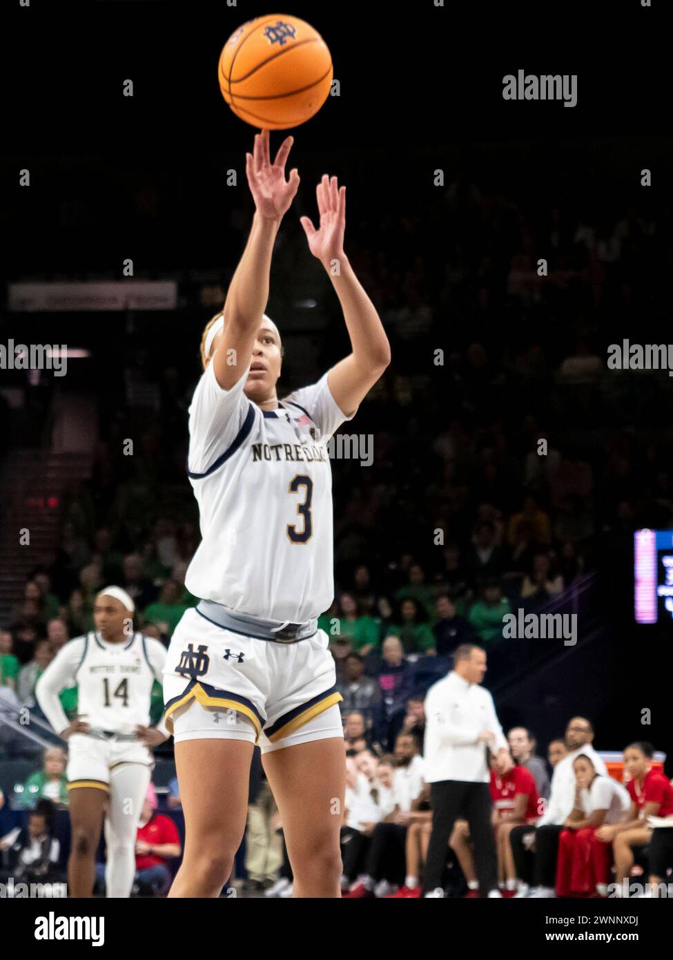 SOUTH BEND, IN - MARCH 03: Notre Dame Fighting Irish guard Hannah Hidalgo (3) shoots a free ...