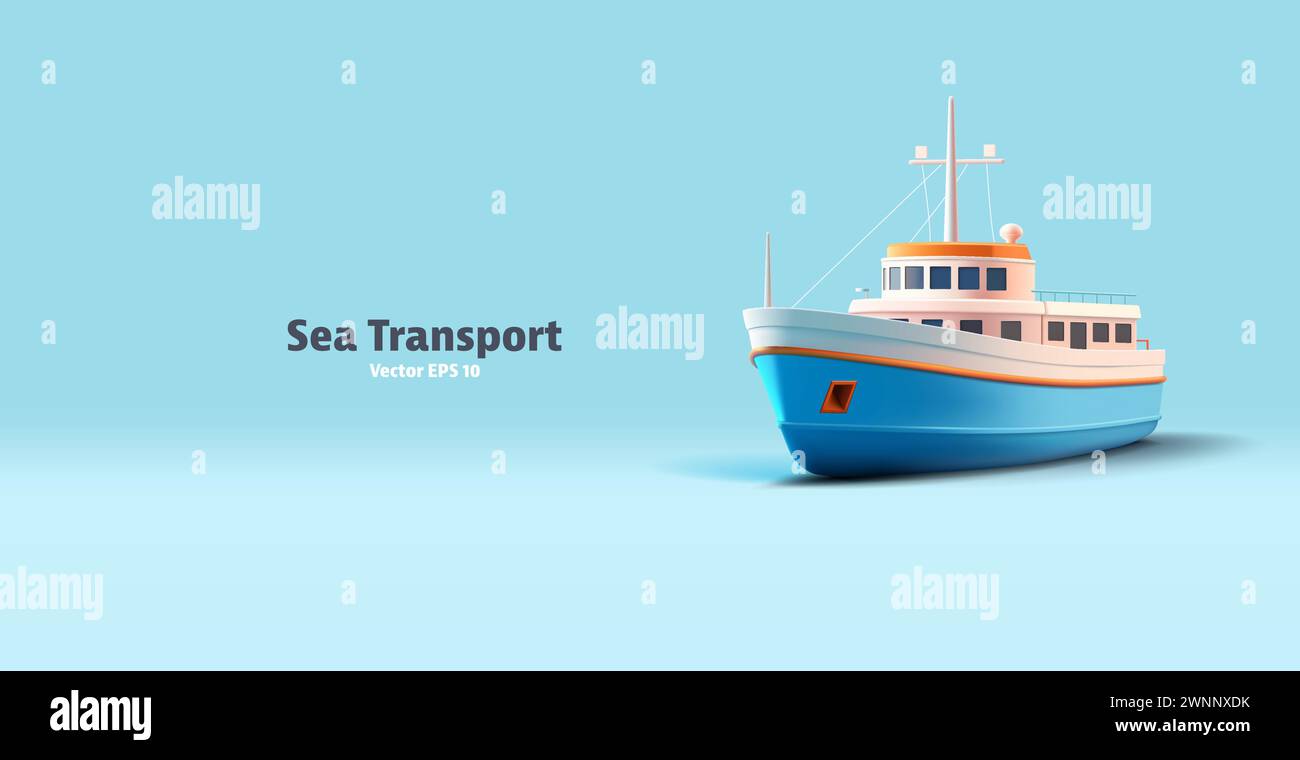 3d realistic render passenger vacation boat cartoon illustration of ...