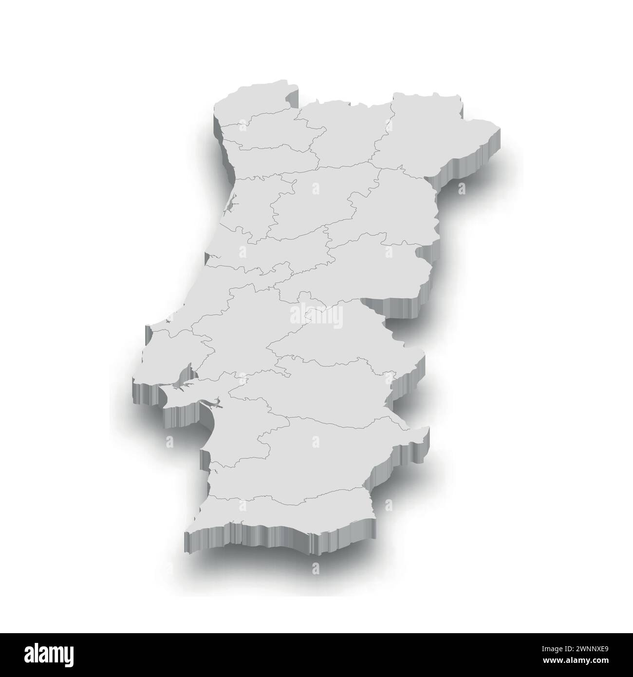 3d Portugal white map with regions isolated on white background Stock ...