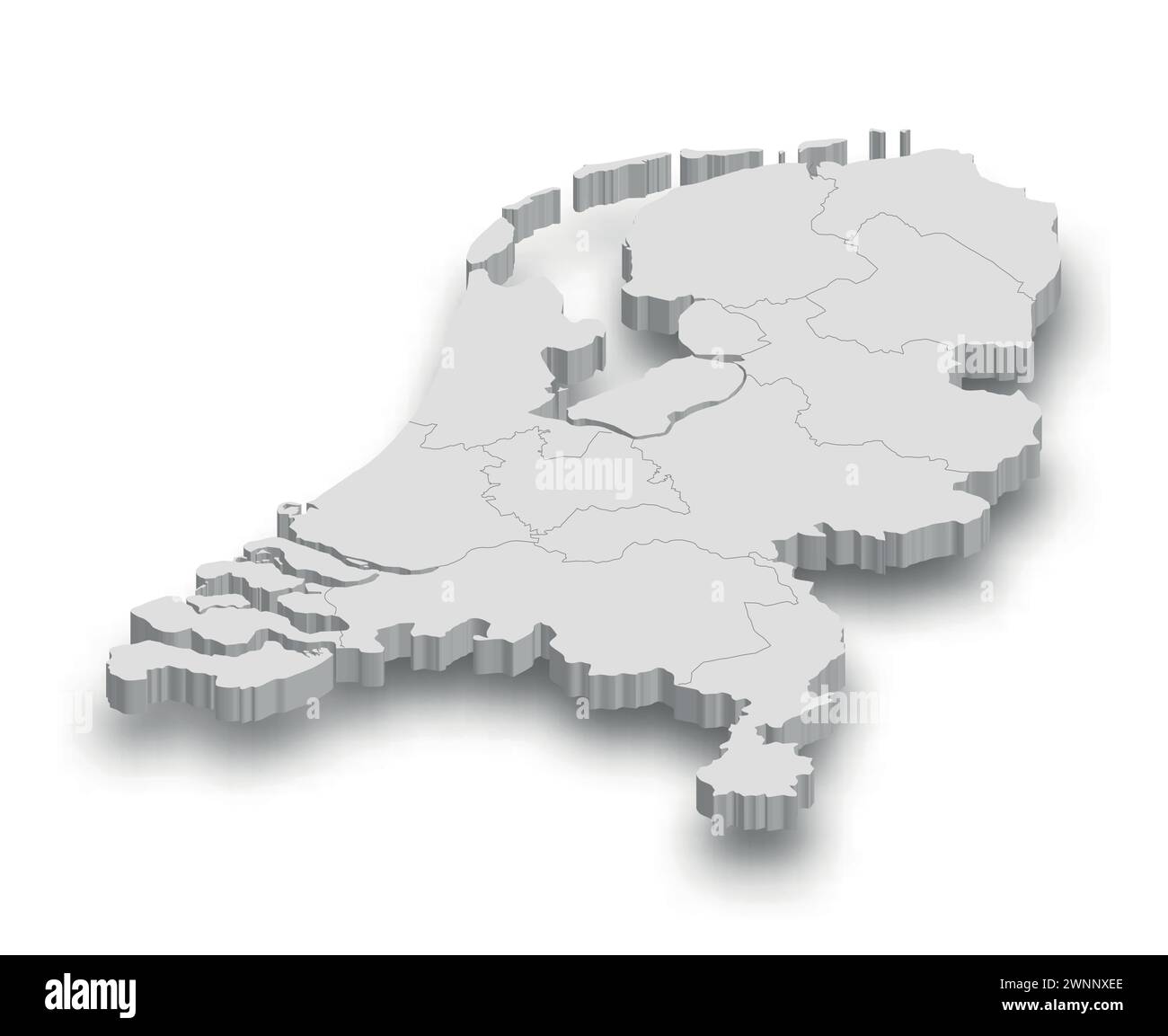 3d Netherlands white map with regions isolated on white background ...