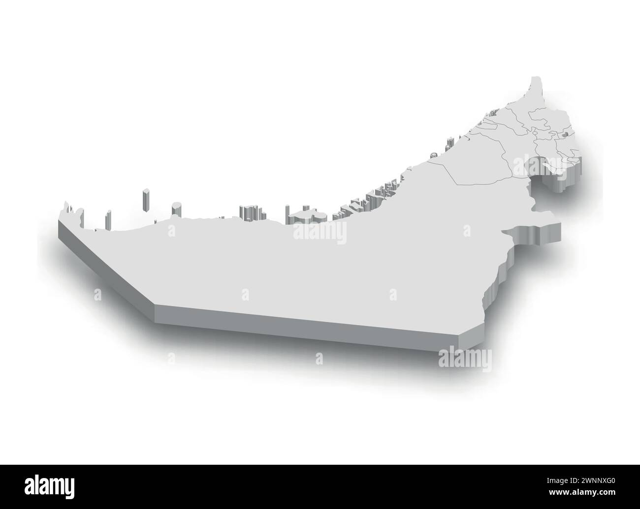 3d United Arab Emirates white map with regions isolated on white ...