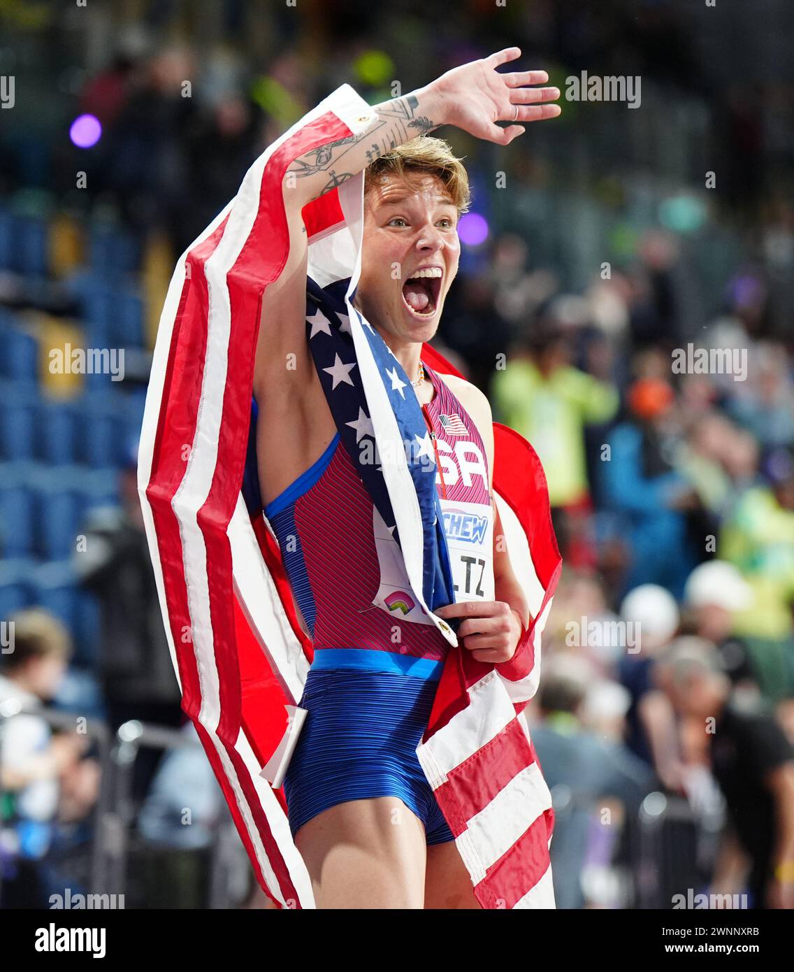 USA's Nikki Hiltz celebrates silver in the Women's 1500m Final during ...