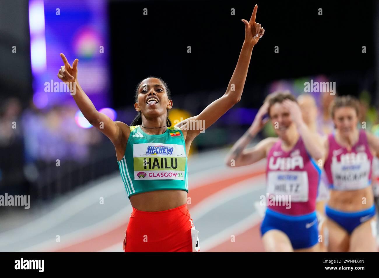 Freweyni Hailu, of Ethiopia, crosses the finish line to win the gold ...