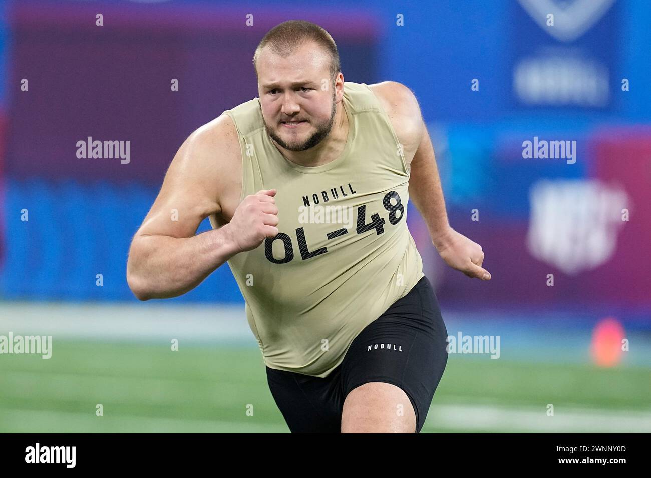 South Dakota State offensive lineman Mason McCormick runs a drill at ...